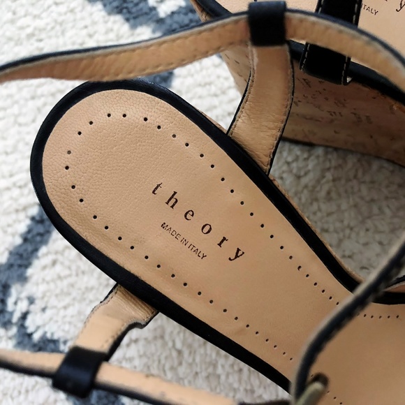 Theory | Shoes | Theory Cork Black Leather Wedge Sandal | Poshmark